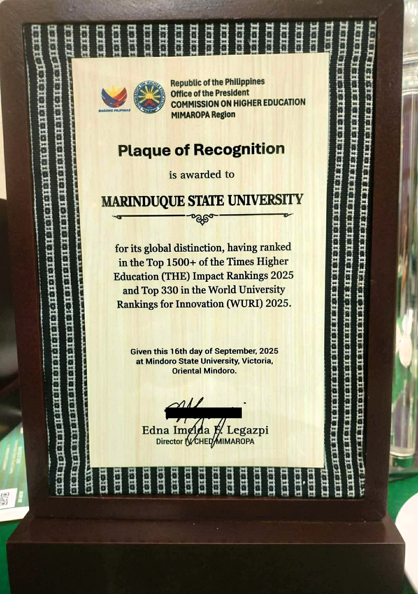 CHED MIMAROPA recognizes MarSU’s global achievements in higher ...